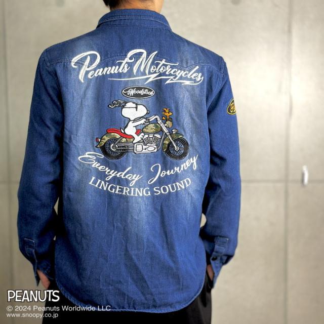 FLAG STAFF SNOOPY コラボ ストレッチデニム 長袖シャツ (451089)【送料無料】フラッグスタッフ スヌーピー 刺繍