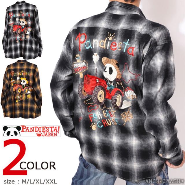 XXLサイズのみラスト1点もってけ価格！在庫限りセール SALE 30%off PANDIESTA ファーマーズパンダ オンブレチェックシャツ (595204) 【送料無料】パンディエスタ 刺繍 長袖 ご奉仕品の為返品交換不可