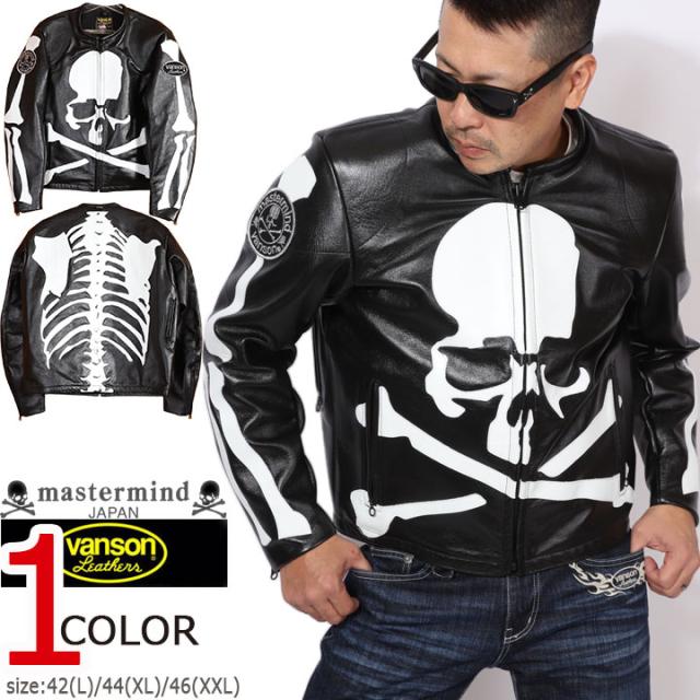 VANSON バンソン MASTERMIND WORLD コラボ レザー ジャケット (MW24C13-BL100)【送料無料】マスターマインド ライダースジャケット