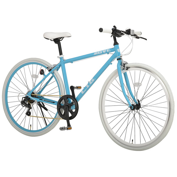 [予約 12月下旬以降]【メーカー直送】 LIG MOVE 前後異色のカラーリムがイケてる 700C クロスバイク ホワイト/スカイブルー