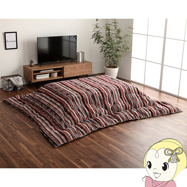 こたつ布団 正方形 イケヒコ 日本製 シェニール ストライプ調 カラフル エスニック パープル  IKE-7801119