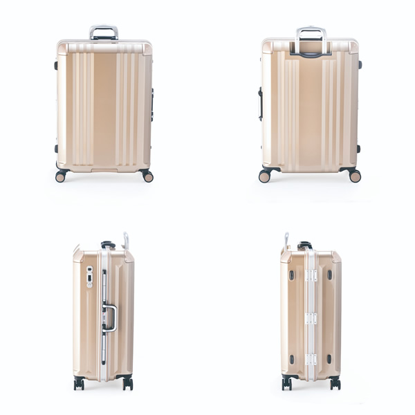 スーツケース フレームタイプ 96L コーラルピンク 前輪ストッパー機能