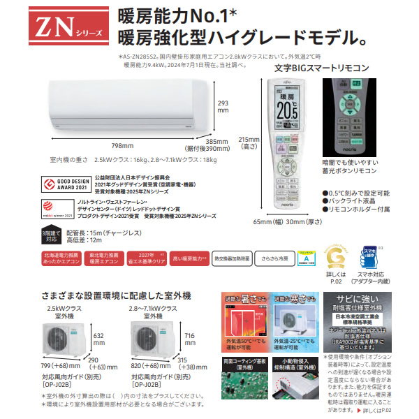 エアコン 富士通ゼネラル AS-ZN715S2W 寒冷地向けエアコン ゴク暖ノクリア ZNシリーズ 23畳用 ホワイト 7.1kW 単相200V
