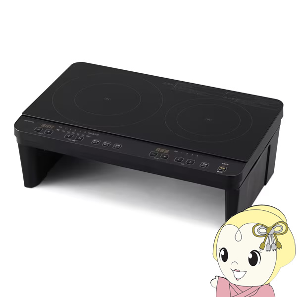 IHコンロ アイリスオーヤマ 2口 スタンド付き ブラック IHK-WT41S-B