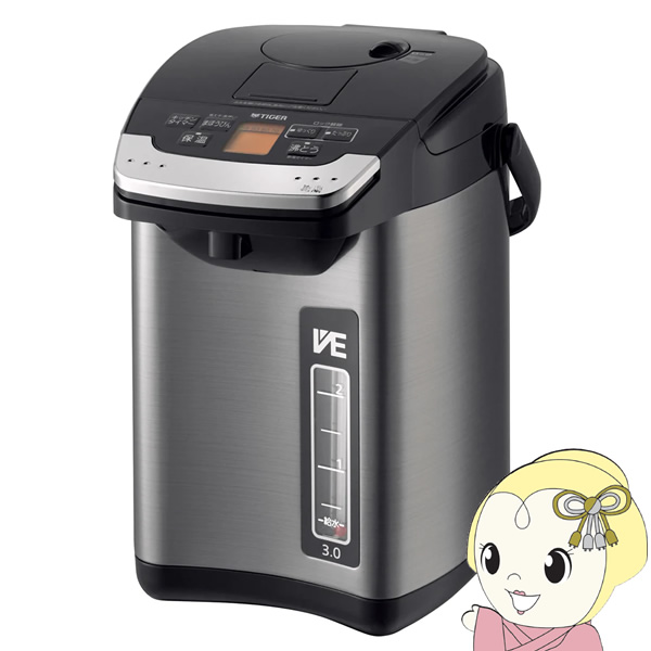 蒸気レスVE電気まほうびん TIGER タイガー 3.0L ブラック 蒸気レスとく子さん PIG-H300-K