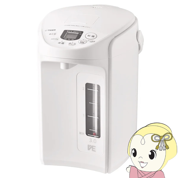 VE電気まほうびん TIGER タイガー 3.0L クールホワイト とく子さん PIQ-G300-WC