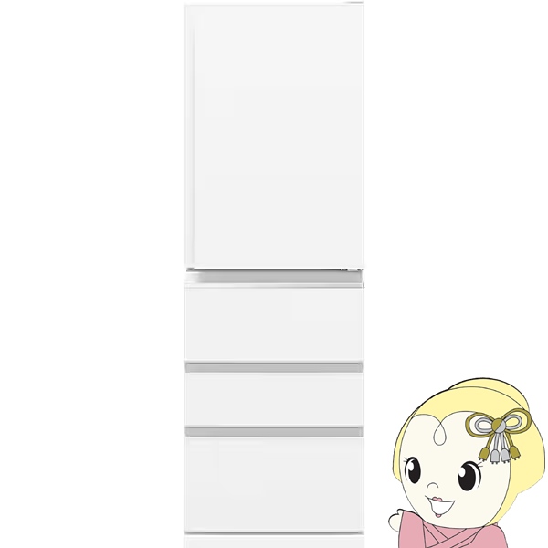 冷凍冷蔵庫 【標準設置費込】三菱 403L スリム 幅60cm 右開き 4ドア 真ん中野菜室 ダブル冷凍室 全段ガラスシェルフ MR-N40M-W ホワイト