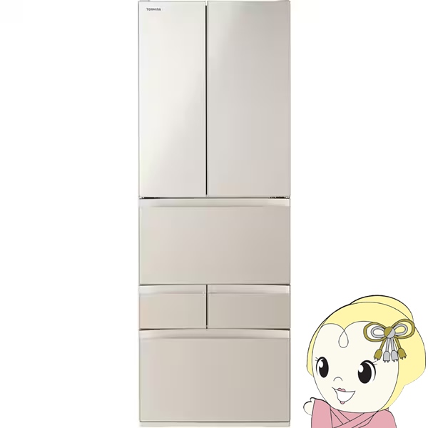 [予約]冷蔵庫【設置込】東芝 462L 幅65cm フレンチドア（観音開き） 6ドア VEGETA ベジータ FKシリーズ サテンゴールド GR-Y460FK-EC ぎおん