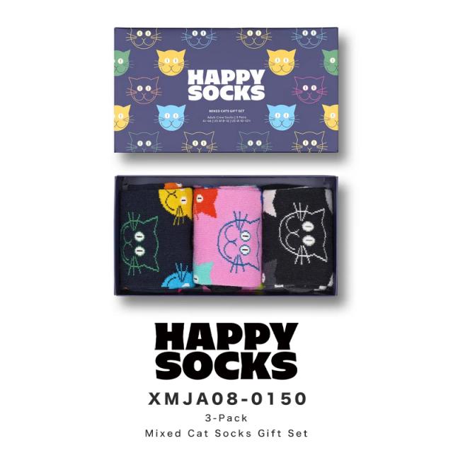 3足セット Happy Socks 23~29.5cm 靴下 ユニセックス メンズ レディース クロ ホワイト 黒 ブラック 白 ピンク モノクロ 猫 ねこ にゃんの通販はau PAY ...