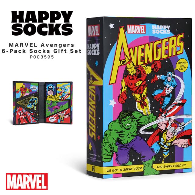 happy socks ハッピーソックス ギフト MARVEL Avengers 6-Pack Socks Gift Set マーベル アベンジャーズ 6足セット P003595 靴下 メンズ レディース おしゃれ ブランド かわいい ビジネス ギフトボックス ソックス スニーカー クルー丈 くつ下 カジュアル 2025 冬 春 春夏