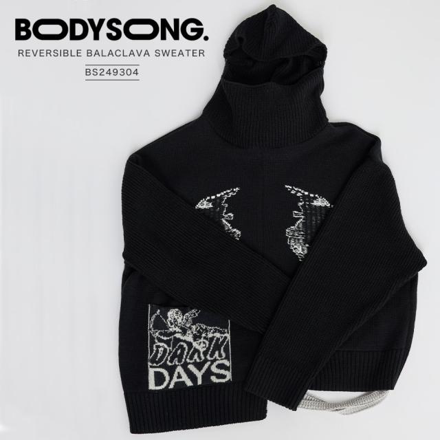HOODIE POWER DRUKQS GLITCH EMB BS249203 ブランド BODYSONG. ボディソング パーカー レディース メンズ ユニセックス フルジップ フーディ フーディー 刺繍 スワロフスキー かわいい 可愛い 無地 ブラック 黒 送料無料
