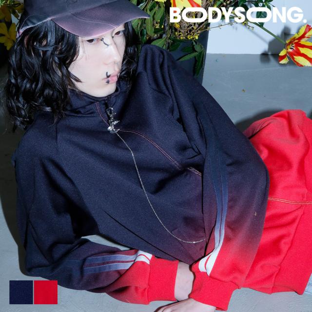 GRADIENT TRACKJ F25 BS259105 ブランド BODYSONG. ボディソング トラックジャケット レディース メンズ ジャージ セットアップ 可能 上 トラック ジャケット ラインジャージ ライン 二本 おしゃれ 可愛い カジュアル ネイビー 紺 レッド 赤  国産 日本製 2025 春 春夏 夏