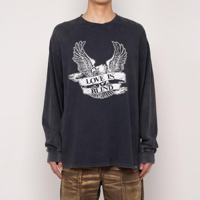 KAMIYA カミヤ "EAGLE" Breached Long Sleeve T-shirt G13LT075 ロンT ロングTシャツ tシャツ 長袖 綿100％ ゆったり 可愛い メンズ レディース ブランド ブリーチ ウォッシュ加工 ヴィンテージ ブラック 黒 送料無料
