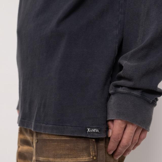 KAMIYA カミヤ "EAGLE" Breached Long Sleeve T-shirt G13LT075 ロンT ロングTシャツ tシャツ 長袖 綿100％ ゆったり 可愛い メンズ レディース ブランド ブリーチ ウォッシュ加工 ヴィンテージ ブラック 黒 送料無料