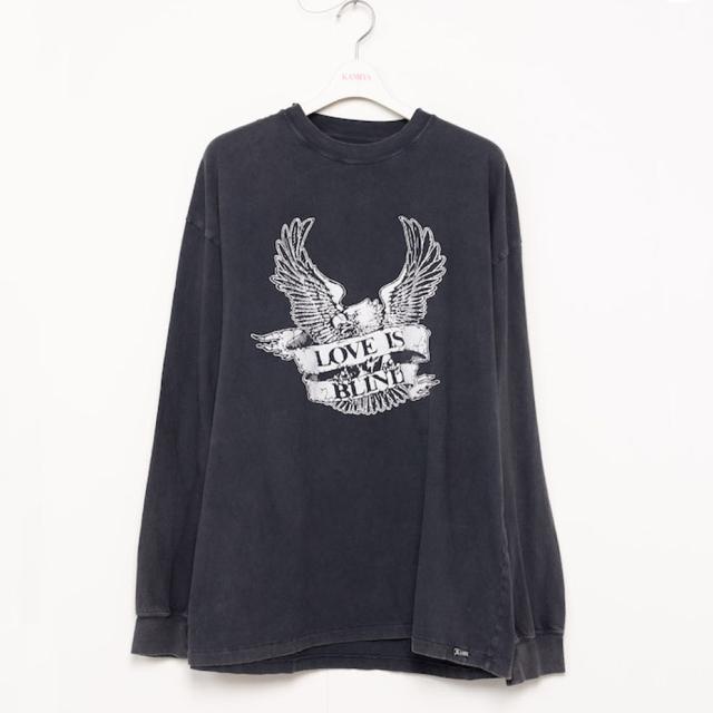 KAMIYA カミヤ "EAGLE" Breached Long Sleeve T-shirt G13LT075 ロンT ロングTシャツ tシャツ 長袖 綿100％ ゆったり 可愛い メンズ レディース ブランド ブリーチ ウォッシュ加工 ヴィンテージ ブラック 黒 送料無料