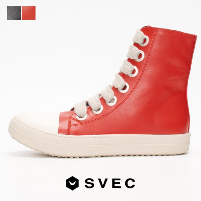 冬新作 新作 SVEC スニーカー ユニセックス メンズ レディース ショート丈 ハイカットシューズ ショートブーツ 可愛い アメカジ ポップ シューレース 靴 シューズ ブラック 黒 赤 ...