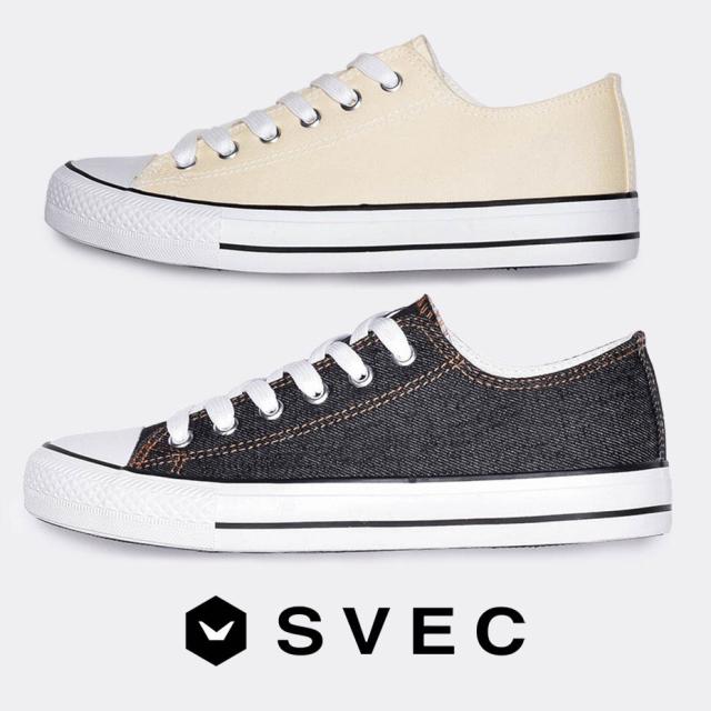 【このページからの購入限定でお得！】SVEC キャンバススニーカー ユニセックス はがれにくいソール 強力圧着 ローヒール シンプル デニム ブラック ホワイト 黒 白 メンズ レディース 靴 ...