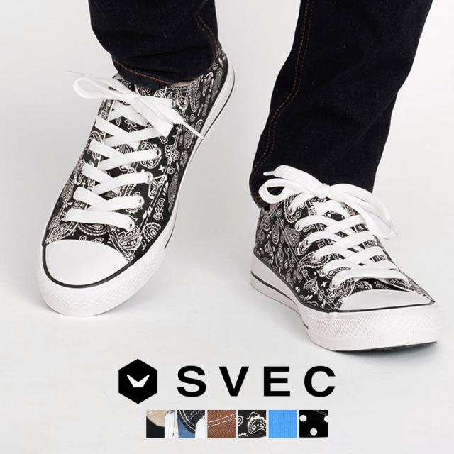 【このページからの購入限定でお得！】SVEC キャンバススニーカー ユニセックス はがれにくいソール 強力圧着 ローヒール ブラック デニム 黒 白 柄 青 水色 メンズ レディース 靴 ...