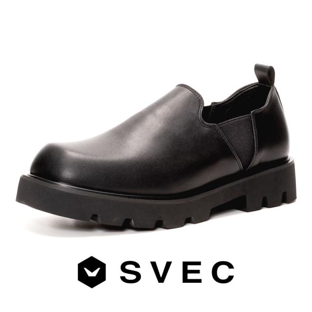 SVEC サイドゴアスリッポン ローファー Vカット 厚底シューズ フォーマル ビジネス 冠婚葬祭 オシャレ ギフト 格好いい スリッポン ドレス レザーシューズ ビジネスシューズ 靴 ...