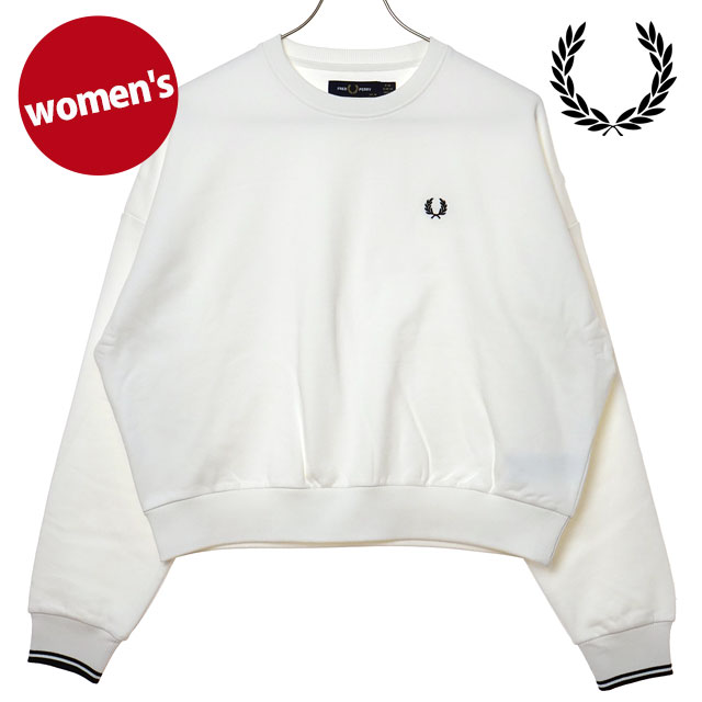 フレッドペリー FRED PERRY ティップラインスウェットシャツ [G1148-129 FW25Q4] TIPPED SWEATSHIRT レディース トップス トレーナー 長袖 クロップド丈 -WHITE 正規取扱店