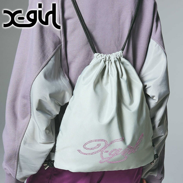 エックスガール X-girl ラインストーン ナップサック [105254053008 FW25] RHINESTONE KNAPSACK レディース xgirl 鞄 ジムバッグ リュックサック グレー 【メール便可】 正規取扱店