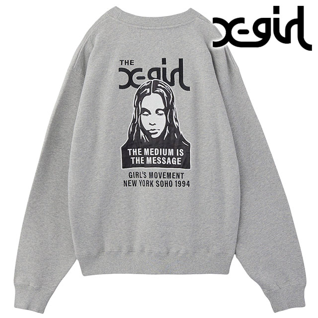 エックスガール X-girl クルーネック スウェットトップ [105254012013 FW25] FACE PATCH AND LOGO CREWNECK SWEAT TOP レディース xgirl トップス プルオーバー トレーナー アッシュ グレー 正規取扱店