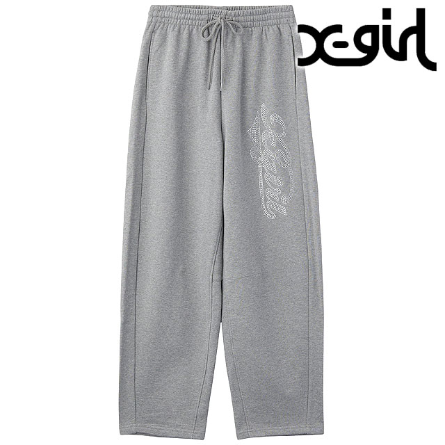 エックスガール X-girl ラインストーン スウェットパンツ [105254031004 FW25] RHINESTONE CURSIVE LOGO SWEAT PANTS レディース xgirl ボトムス ワイドパンツ アッシュ グレー 正規取扱店
