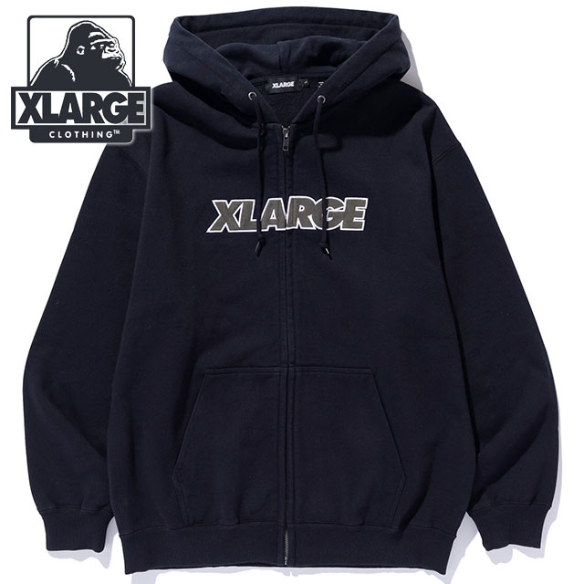 エクストララージ XLARGE フーデッドスウェットシャツ [101254012012 FW25] STANDARD LOGO ZIP UP HOODED SWEATSHIRT メンズ トップス パーカー ブラック 正規取扱店