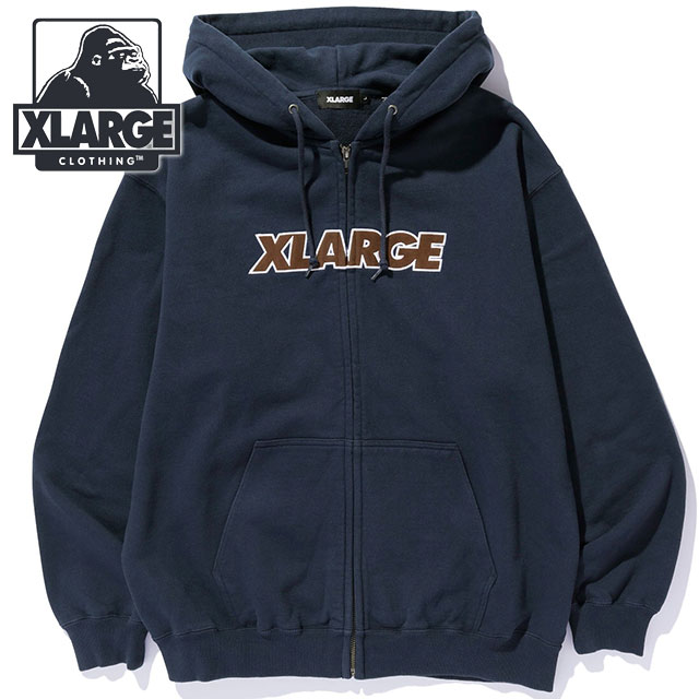 エクストララージ XLARGE フーデッドスウェットシャツ [101254012012 FW25] STANDARD LOGO ZIP UP HOODED SWEATSHIRT メンズ トップス パーカー ネイビー 正規取扱店