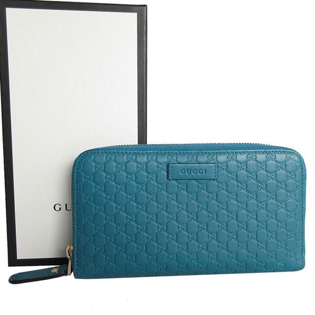 GUCCI グッチ マイクログッチシマ 449391 ラウンドファスナー長財布 ブルー 14067 レディース【中古】 s0420j