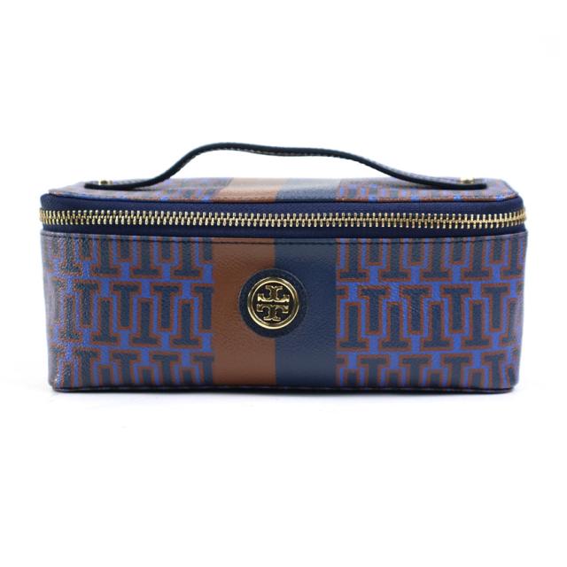 Tory Burch トリーバーチ ハンドバッグ バニティバッグ ネイビー×ブラウン 14066 レディース【中古】 h30474i