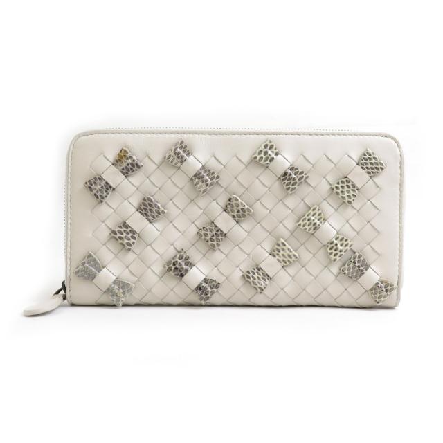 BOTTEGAVENETA ボッテガヴェネタ ラウンドファスナー長財布 オフホワイト 14056 レディース【中古】 h30666j