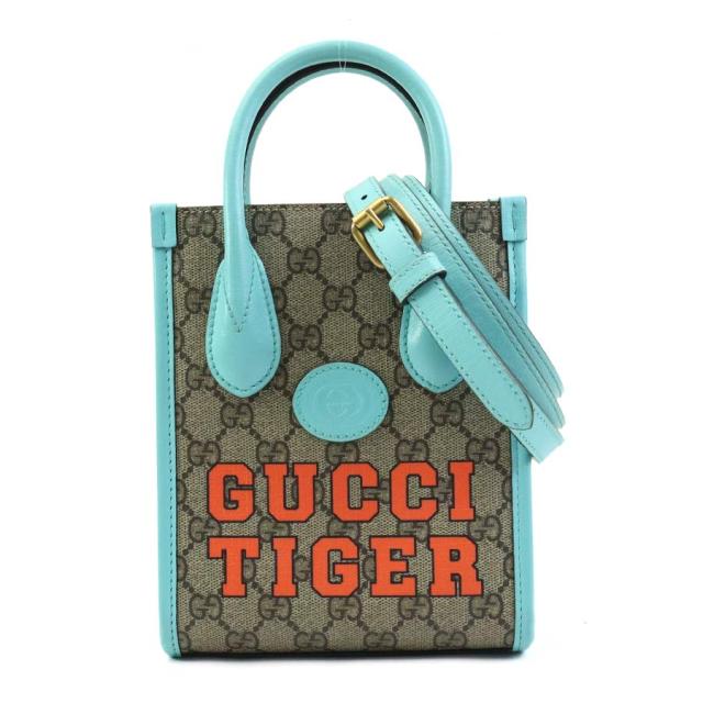 GUCCI グッチ 671623 ハンドバッグ ショルダーバッグ ブルー系×ブラウン 14067 レディース【中古】 90005g