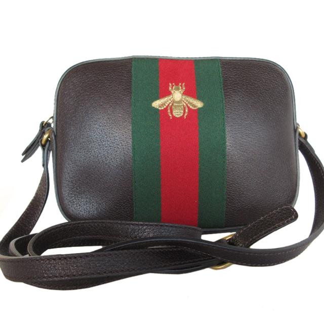 GUCCI グッチ シェリーライン Bee 412008 ショルダーバッグ ダークブラウン/グリーン/レッド 14068 レディース【中古】 s0495a