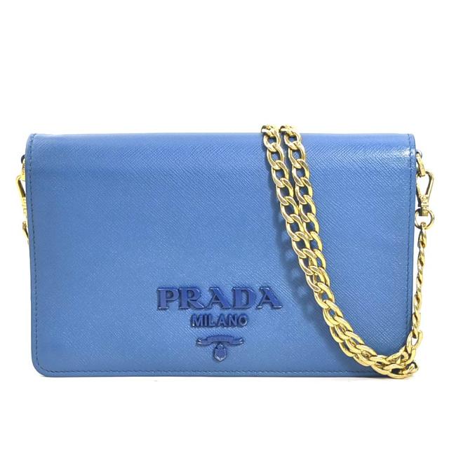 PRADA プラダ ウォレットチェーン 斜め掛けショルダーバッグ ブルー/ゴールド 14067 レディース【中古】 e59812a