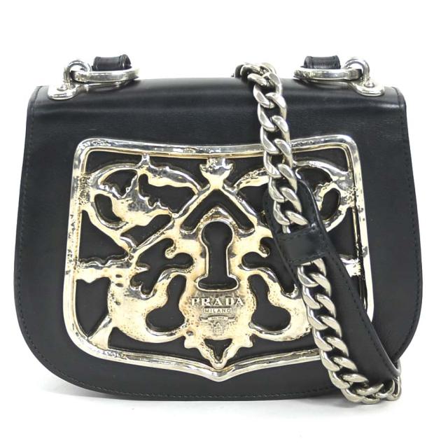PRADA プラダ 1BH071 ショルダーバッグ ブラック 14054 レディース【中古】 90049a