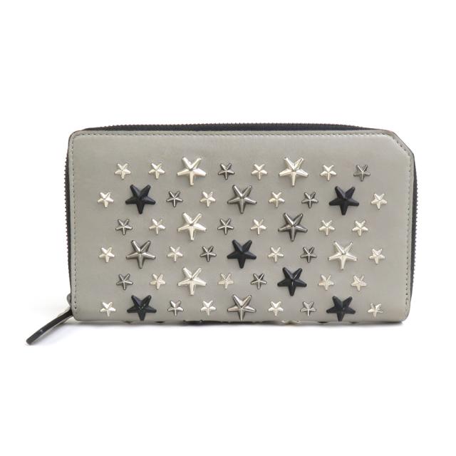 JIMMY CHOO ジミーチュウ ラウンドファスナー長財布 グレー×ブラック 14055 ユニセックス【中古】 h30799a