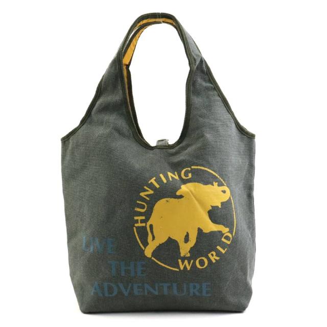 HUNTING WORLD ハンティングワールド リバーシブル ハンドバッグ カーキ×イエロー×ブルー 14058 ユニセックス【中古】 r10313a