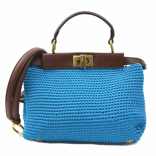 FENDI フェンディ ミニ ピーカブー 8BN244-AFP3 ハンドバッグ ショルダーバッグ ブルー×ブラウン 14067 レディース【中古】 h30812a