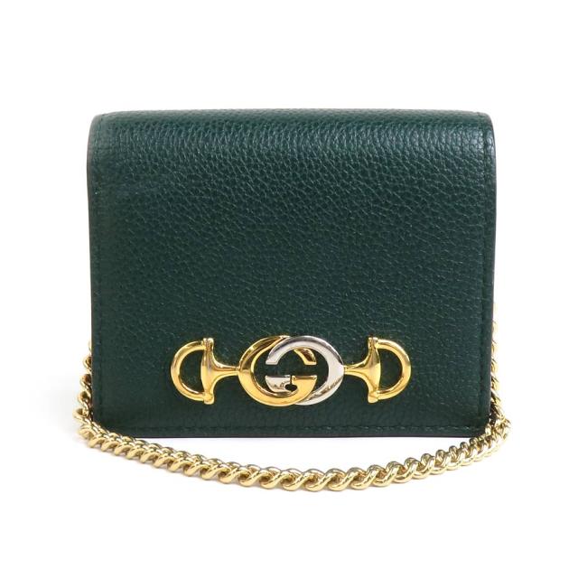 GUCCI グッチ 570660 二つ折り財布 チェーンウォレット ダークグリーン/ゴールド/シルバー 14065 レディース【中古】 e59961a