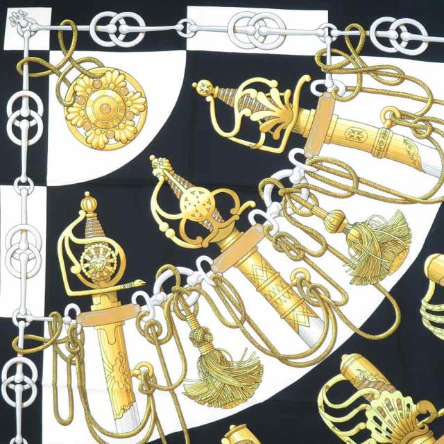 HERMES エルメス Cliquetis カレ90 スカーフ ブラック/ゴールド