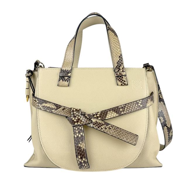 LOEWE ロエベ ゲート トップハンドル スモール ハンドバッグ ベージュ×ブラウン 14059 レディース【中古】 z4125