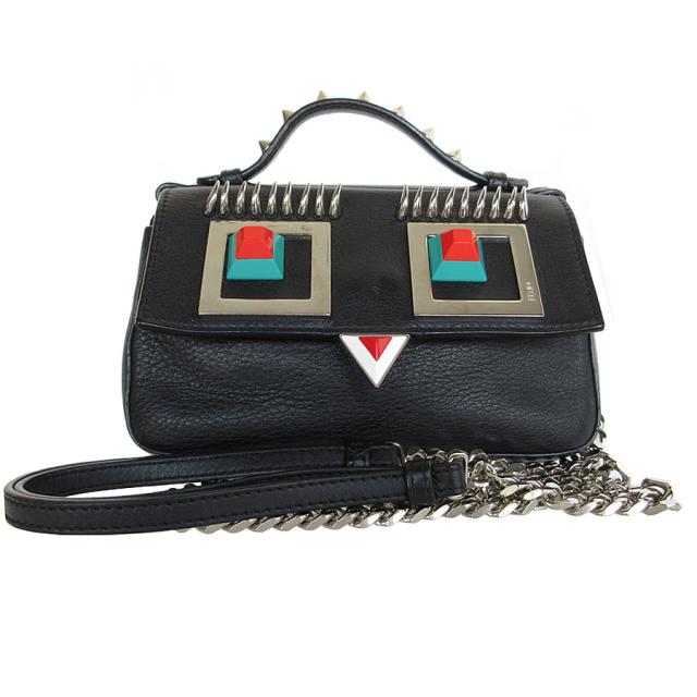 FENDI フェンディ ダブルマイクロバゲット 8M0371-SL3 斜め掛けショルダーバッグ ハンドバッグ ブラック/イエローベージュ/シルバー 14054 レディース【中古】 s0582k