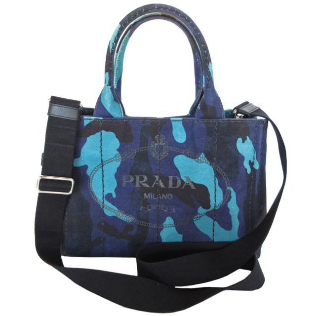 PRADA プラダ カナパ ハンドバッグ ショルダーバッグ ネイビー/ブラック/ブルー 14066 レディース【中古】 s0604g