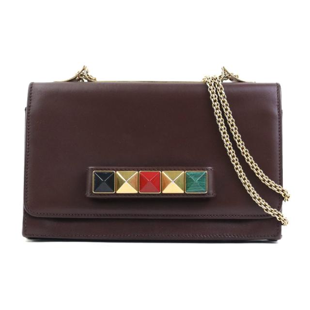 Valentino Garavani ヴァレンティノ ガラヴァーニ ショルダーバッグ ダークブラウン/ゴールド 14057 レディース【中古】 e60273a