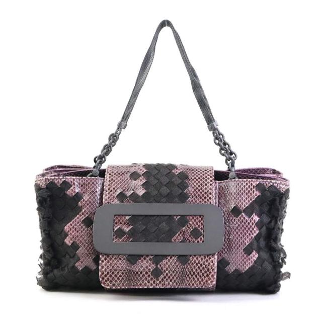 BOTTEGAVENETA ボッテガヴェネタ イントレチャート ハンドバッグ パープル×ブラック 14064 レディース【中古】 r10505a