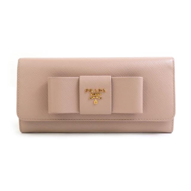 PRADA プラダ 二つ折り長財布 ピンクベージュ 14061 レディース【中古】 56076a