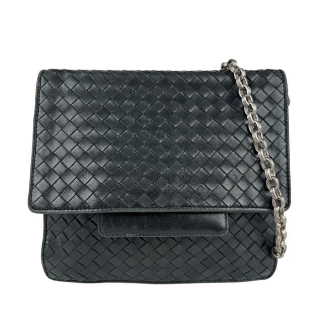 BOTTEGAVENETA ボッテガヴェネタ イントレチャート ショルダーバッグ ブラック/シルバー 14054 レディース【中古】 z5039