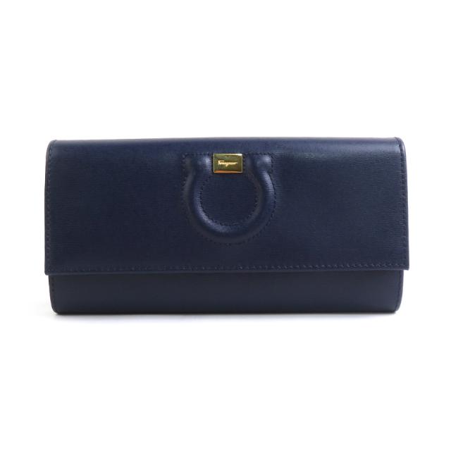 Salvatore Ferragamo サルヴァトーレフェラガモ ガンチーニ 長財布 ネイビー 14066 レディース【中古】 56102a