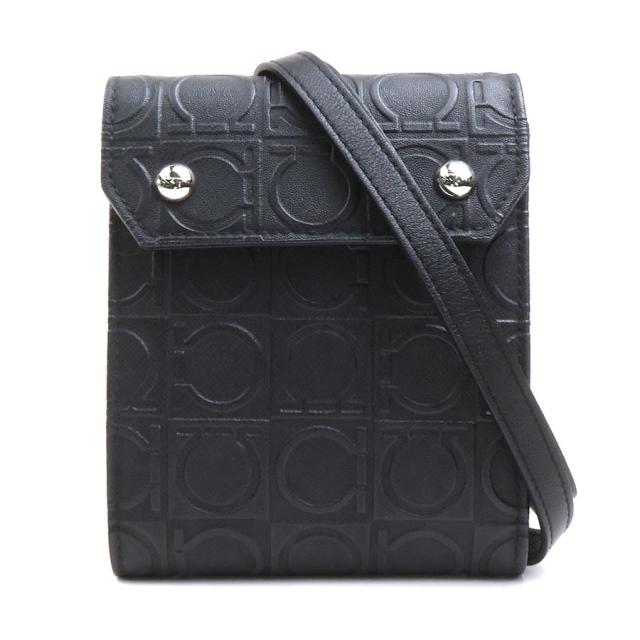 Salvatore Ferragamo サルヴァトーレフェラガモ ガンチーニ 三つ折り財布 ショルダーウォレット ブラック 14054 ユニセックス【中古】 e60404a